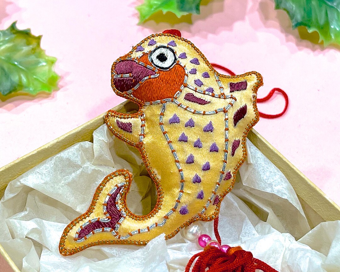 VINTAGE: Chinese Embroidered Silk Fish Tassel Ornament - Stuffed Fabric ...