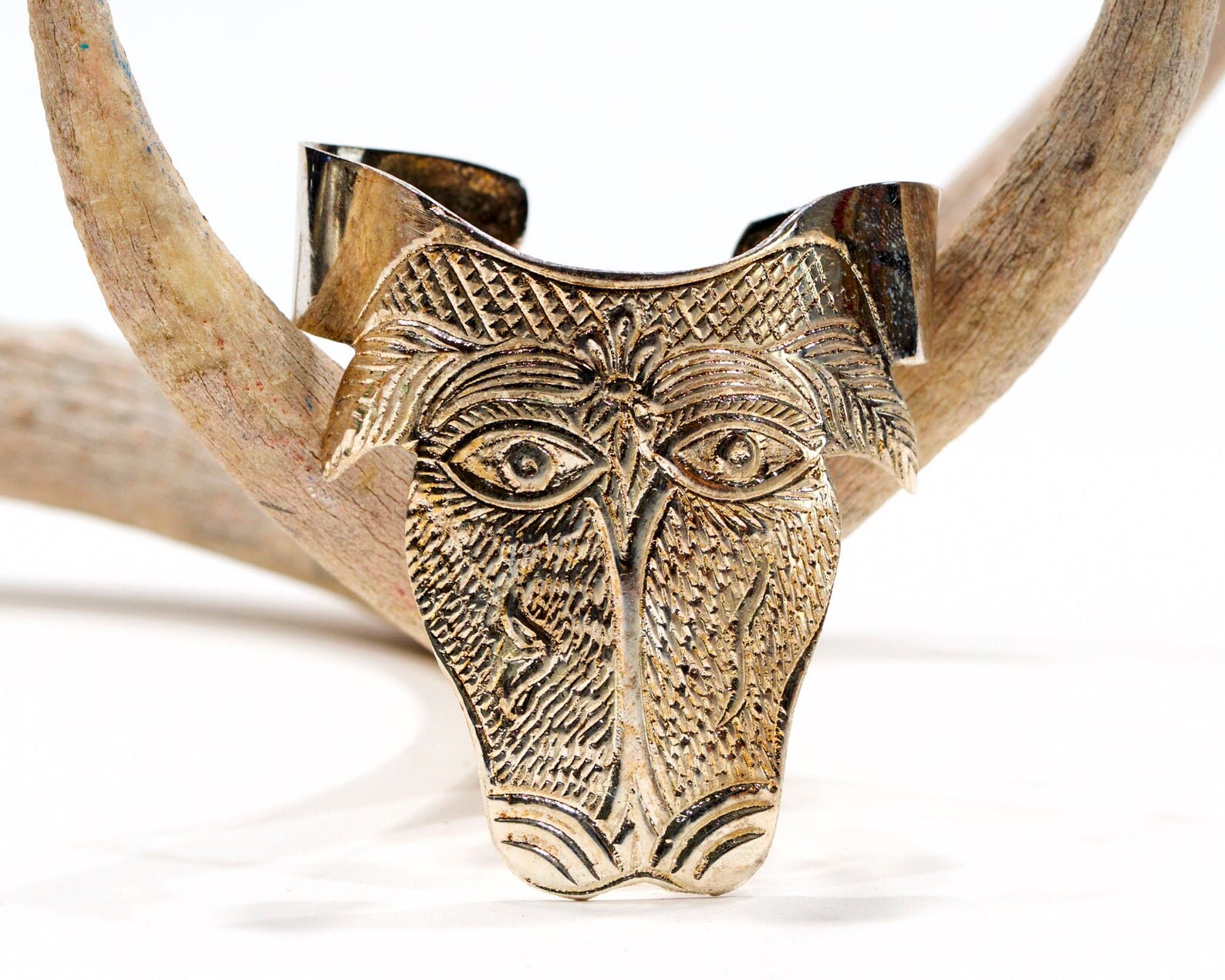Deadstock VINTAGE: 1970s Silver Brass Bull Cow Cuff Unique, Boho, Gipsy ...
