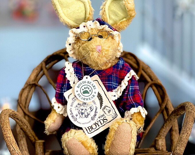 Vintage Boyds Bears Emily Rabbit Plush: Plaid Nightgown, Glasses (10.5 ...