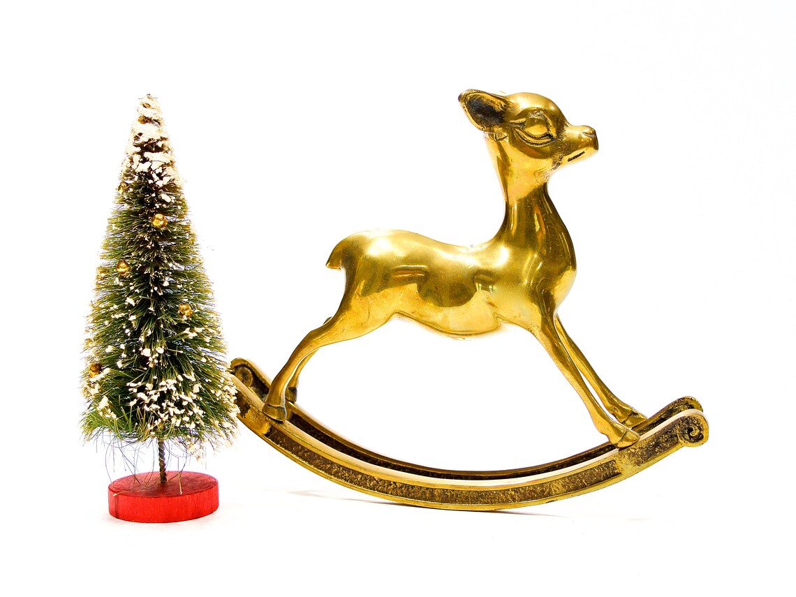 VINTAGE: Solid Brass Rocking Reindeer Figurine Brass | Etsy