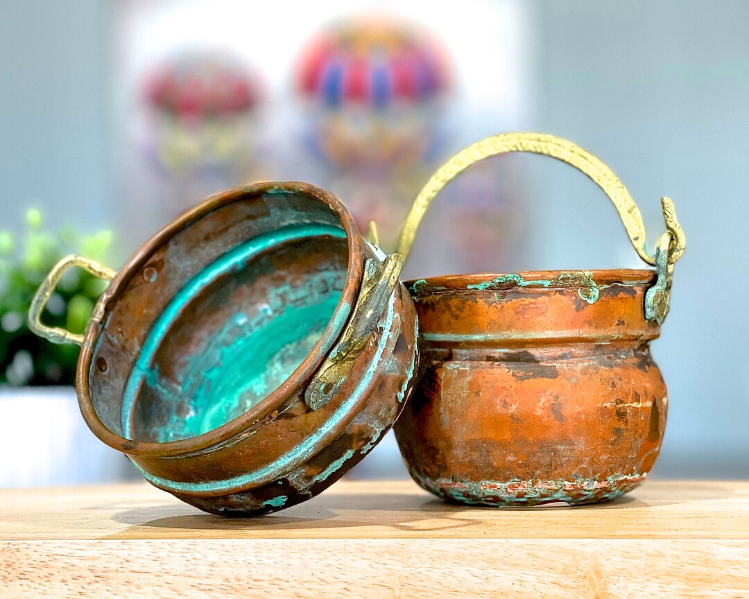 VINTAGE: 2pcs - Old Hand Forged Copper Vessels Buckets Pails Cauldrons ...