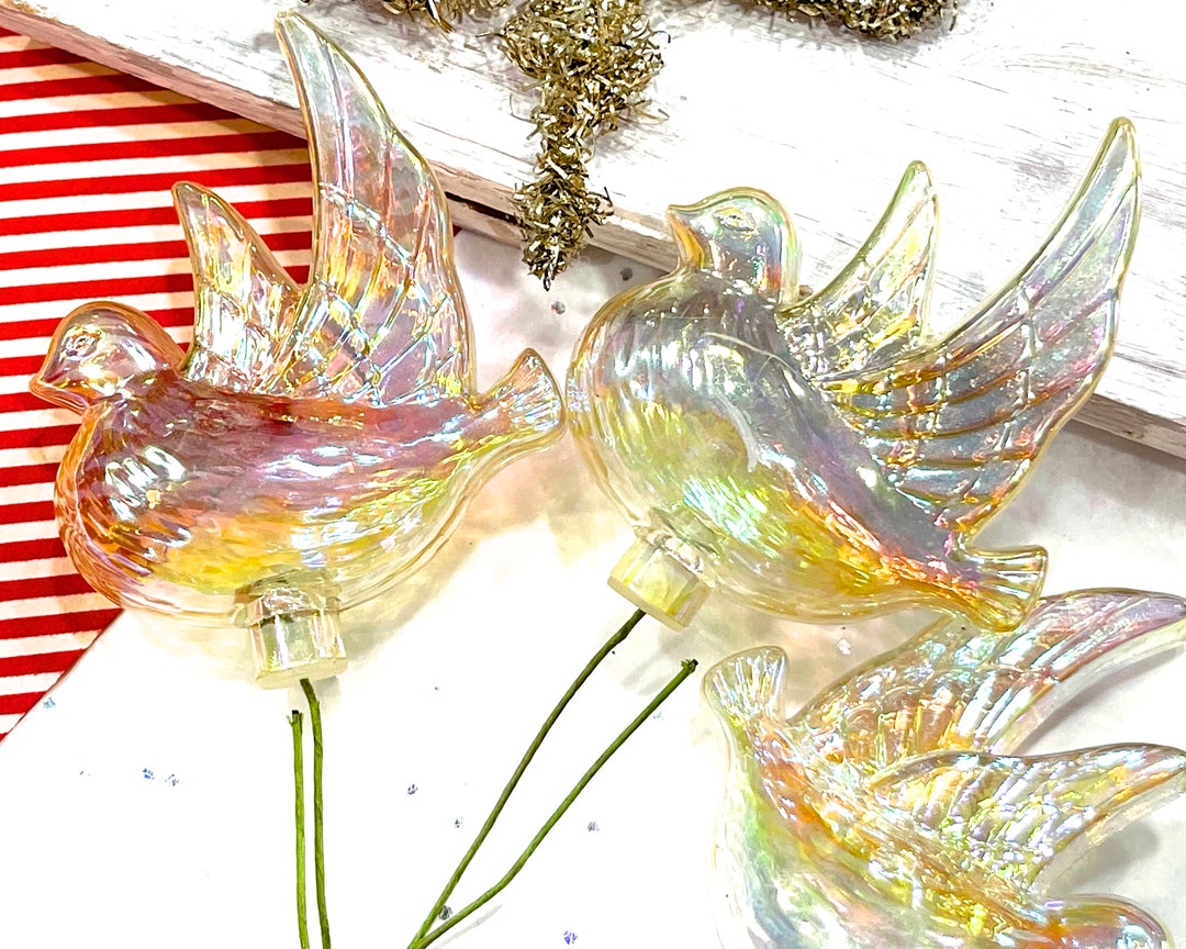 VINTAGE: 3pc - Hollow Iridescent Plastic Bird Picks - Stems - Crafts ...