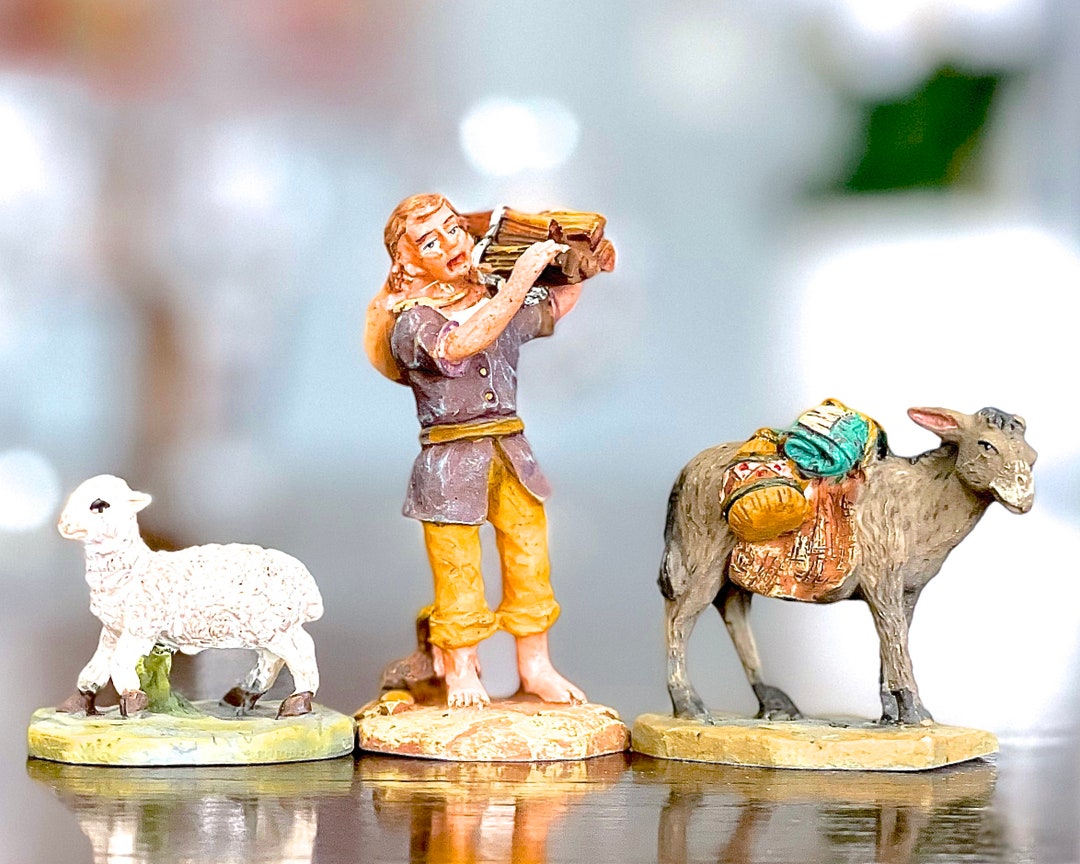 VINTAGE: 3pcs - Small Polystone Resin Hand Painted Nativity Figurines ...
