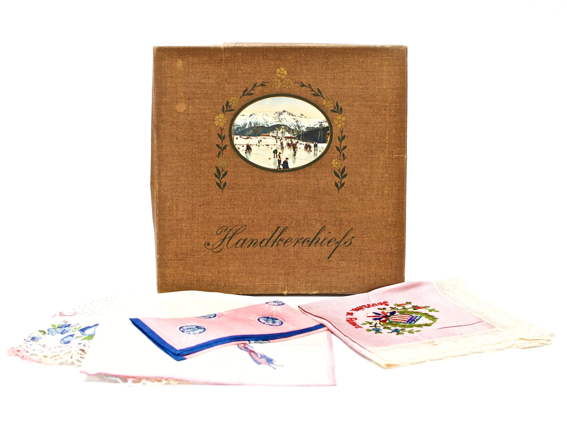 VINTAGE: 4pc Handkerchiefs With Box French Handkerchief | Etsy