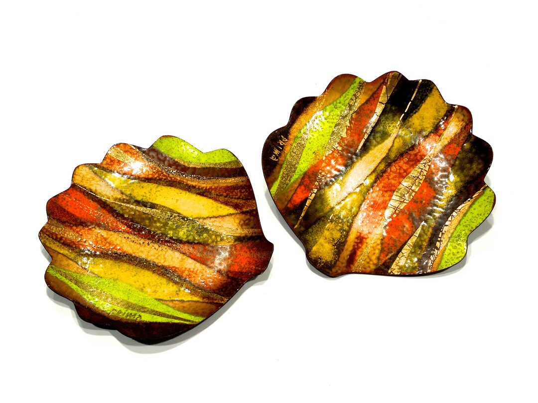 Vintage Prima Enamel Copper Plates: Mid-century Modern Abstract Dishes ...