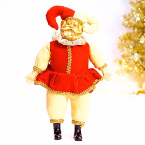 VINTAGE: 10.5 Large Santa Claus Jester Doll Ornament Velvet Santa ...