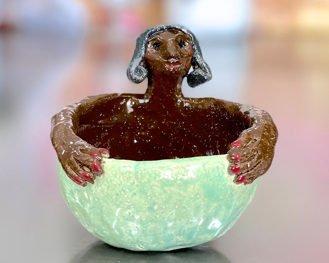 VINTAGE: Studio Pottery Lady Dish - Jewelry Holder - Trinket - Ceramic ...