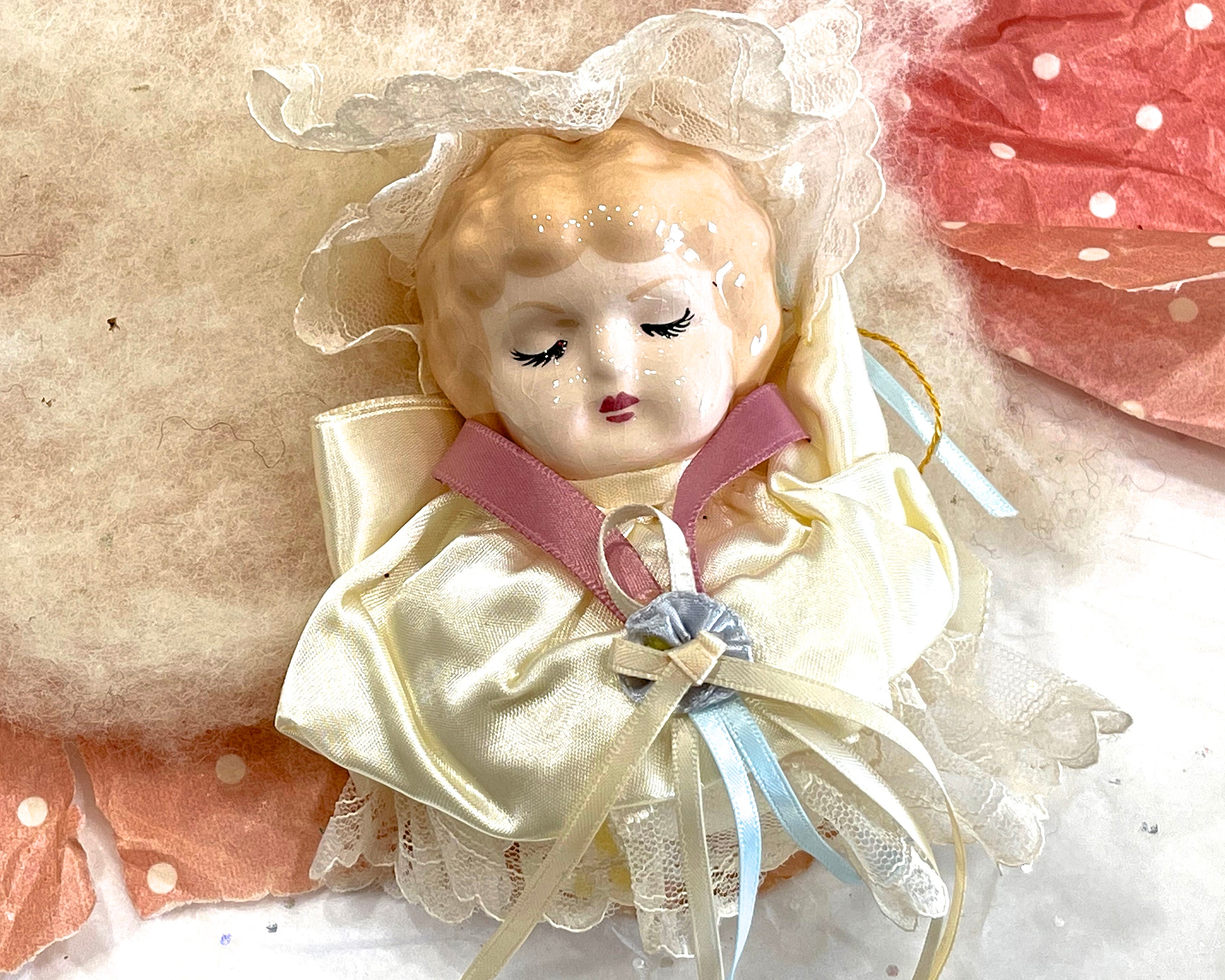 VINTAGE: Porcelain Angel Doll Ornament Fabric Angel Bust - Etsy