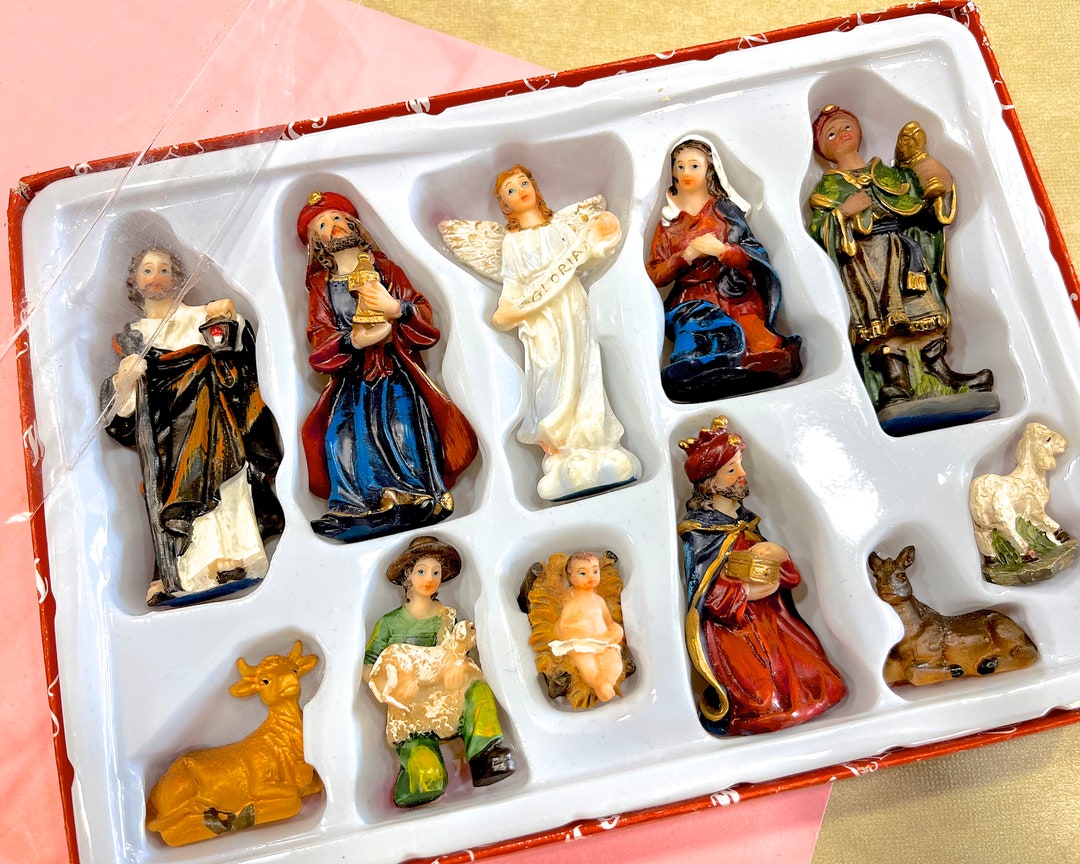 VINTAGE: Small Hand Painted Polystone Resin Nativity Set in Box - Hand ...