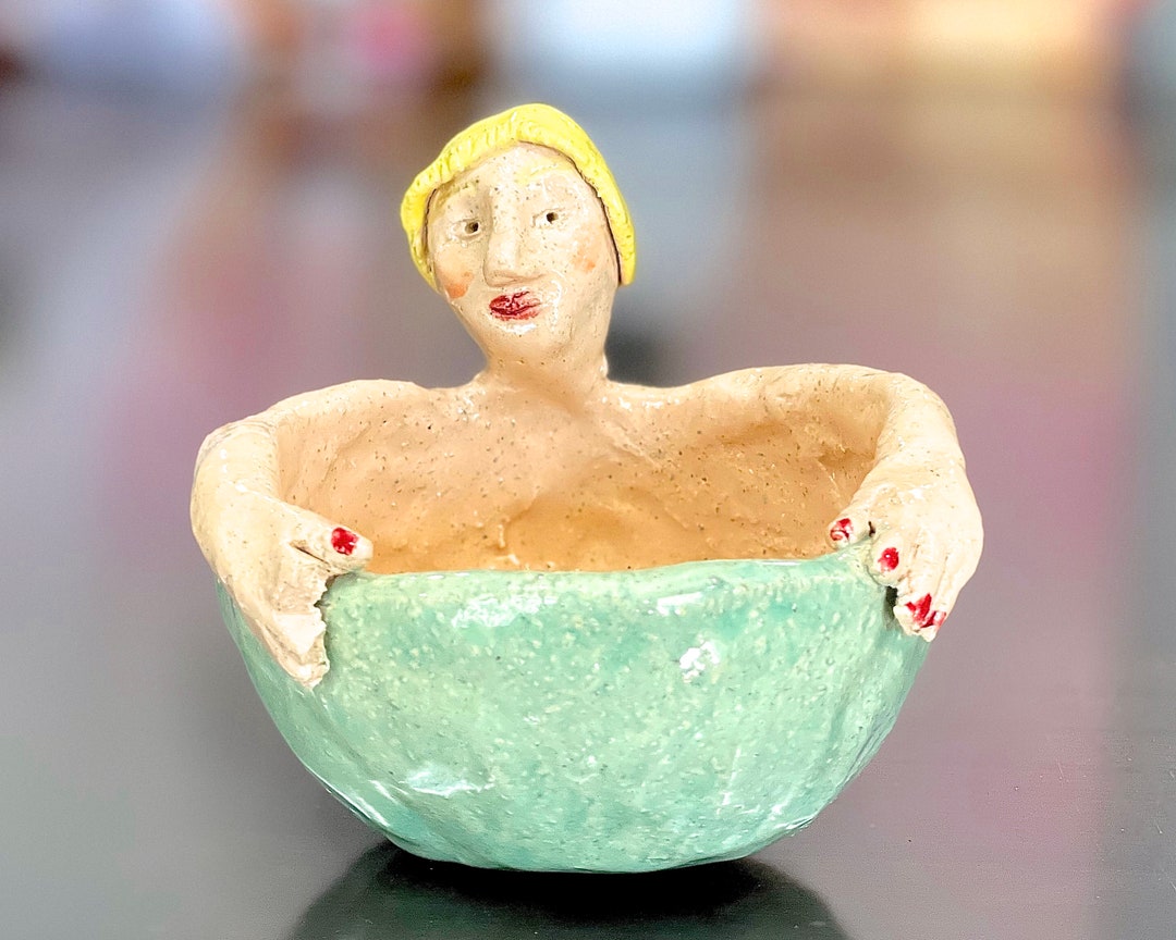 VINTAGE: Studio Pottery Lady Dish - Jewelry Holder - Trinket - Ceramic ...