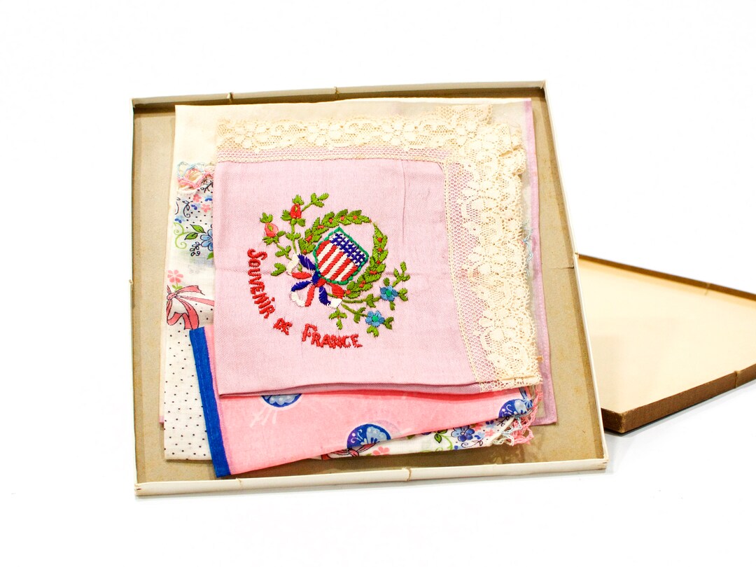 VINTAGE: 4pc Handkerchiefs With Box French Handkerchief - Etsy