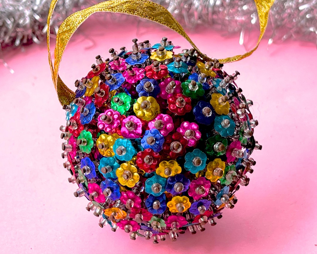 VINTAGE: Beaded Push Pin Ornament Sequin Ornament Handcrafted Holiday ...