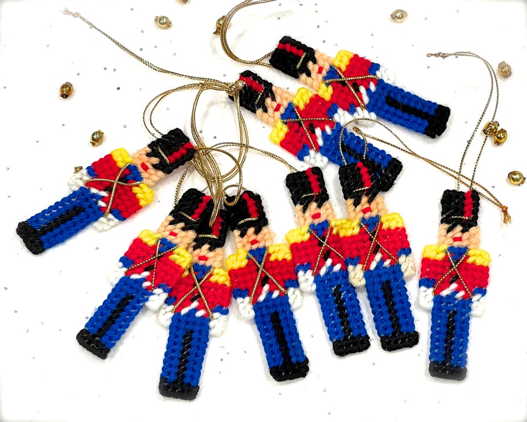 VINTAGE: 9pc Cross Stitch Soldier Shapes Ornaments Feather Tree ...