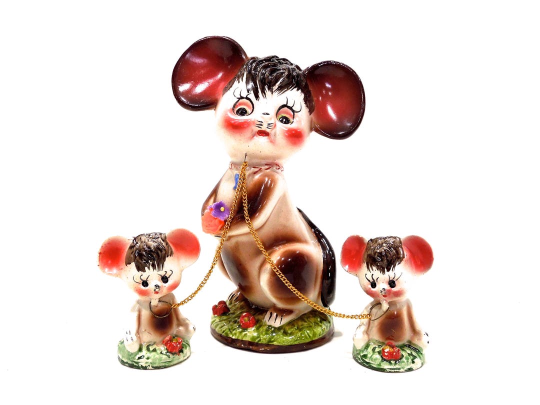 VINTAGE: Ceramic Mice Family Chained Mice Set Handcrafted - Etsy