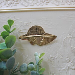 Vintage 1960's Lady in Hat Pin / Brooch - Mid Century Woman in Hat Gold ...