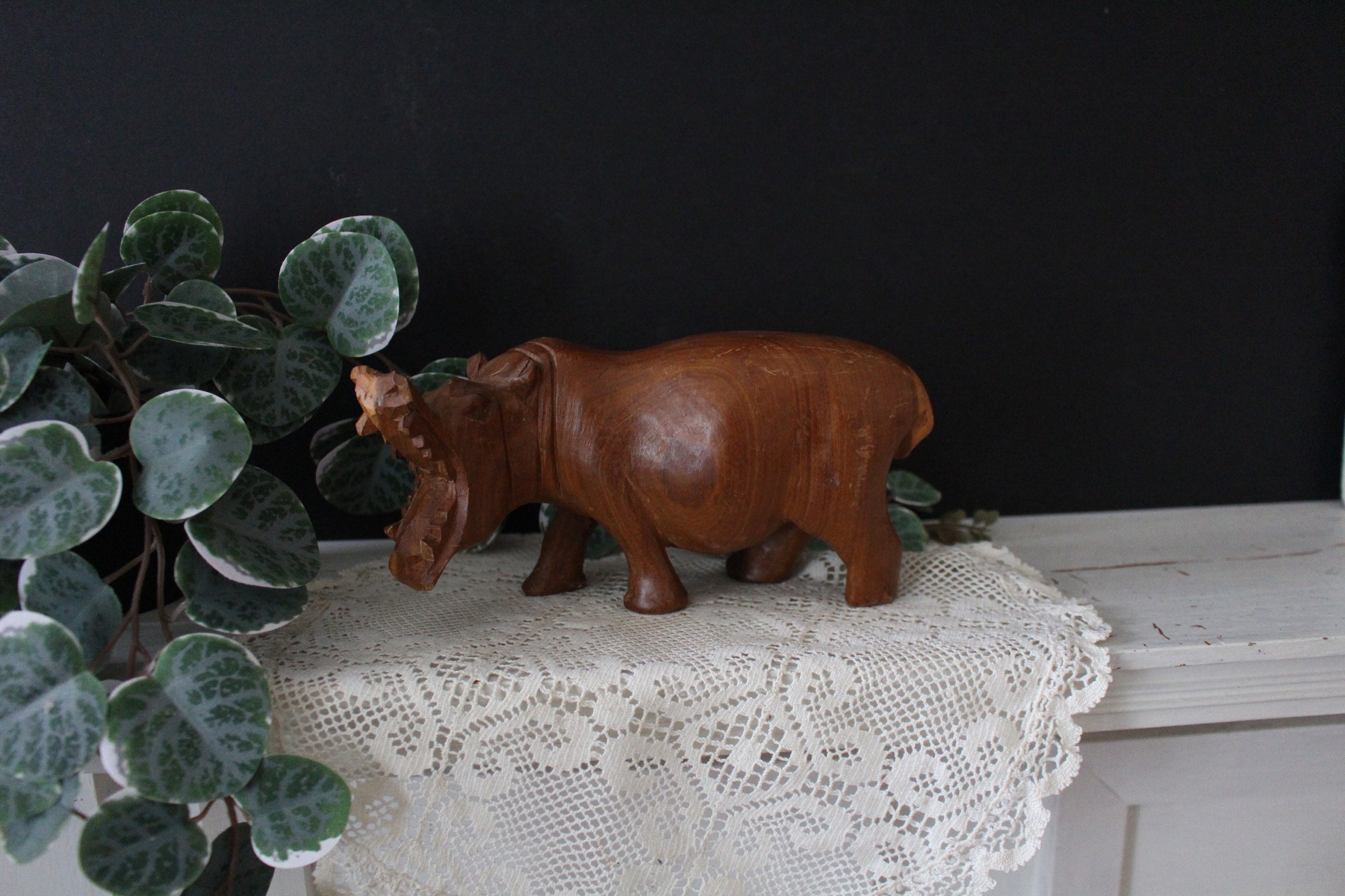 Vintage Wooden Hippo Figure House Hippo Statue Decorative | Etsy
