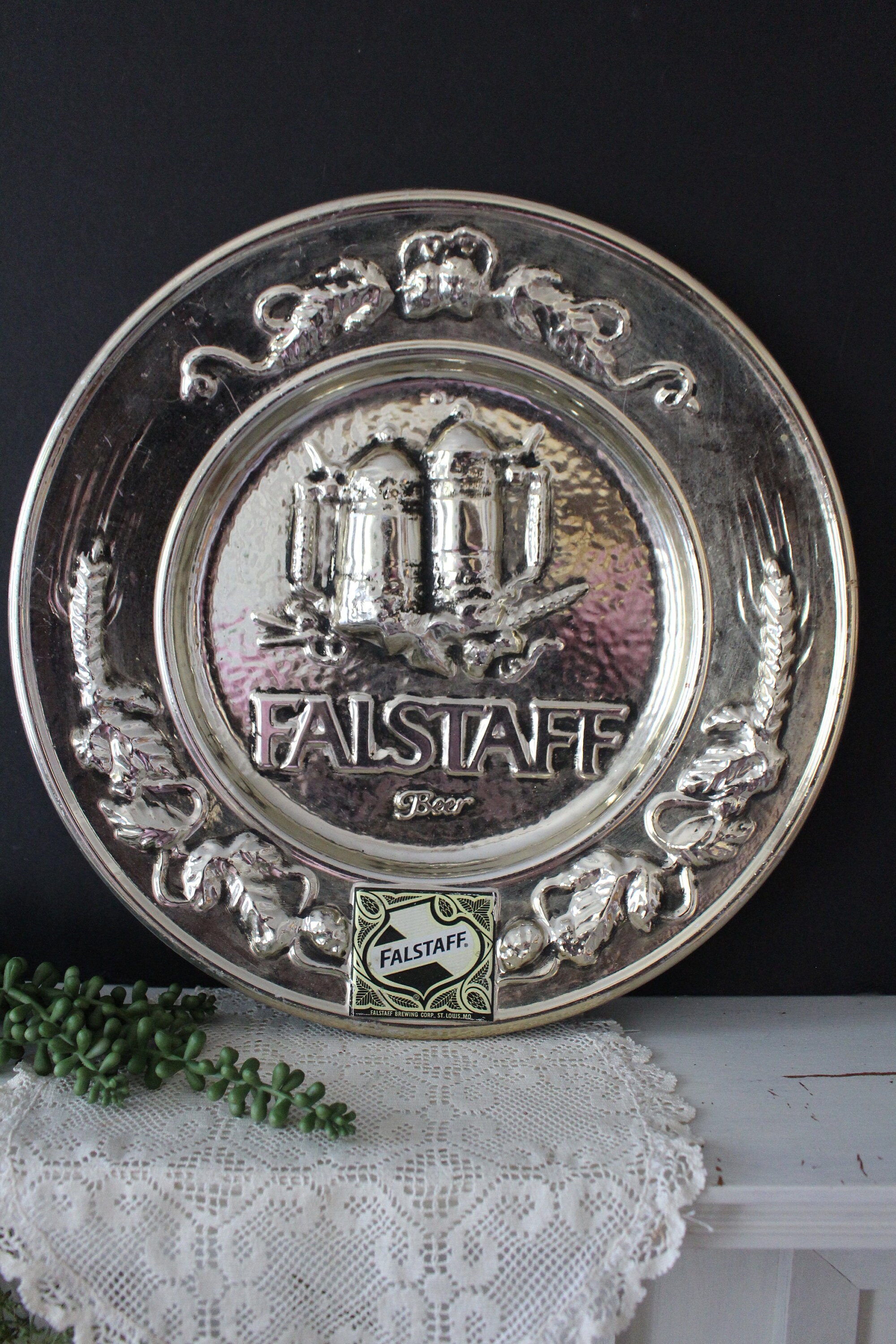 Vintage Aluminum Falstaff Beer Brewing Plaque Gold Round | Etsy