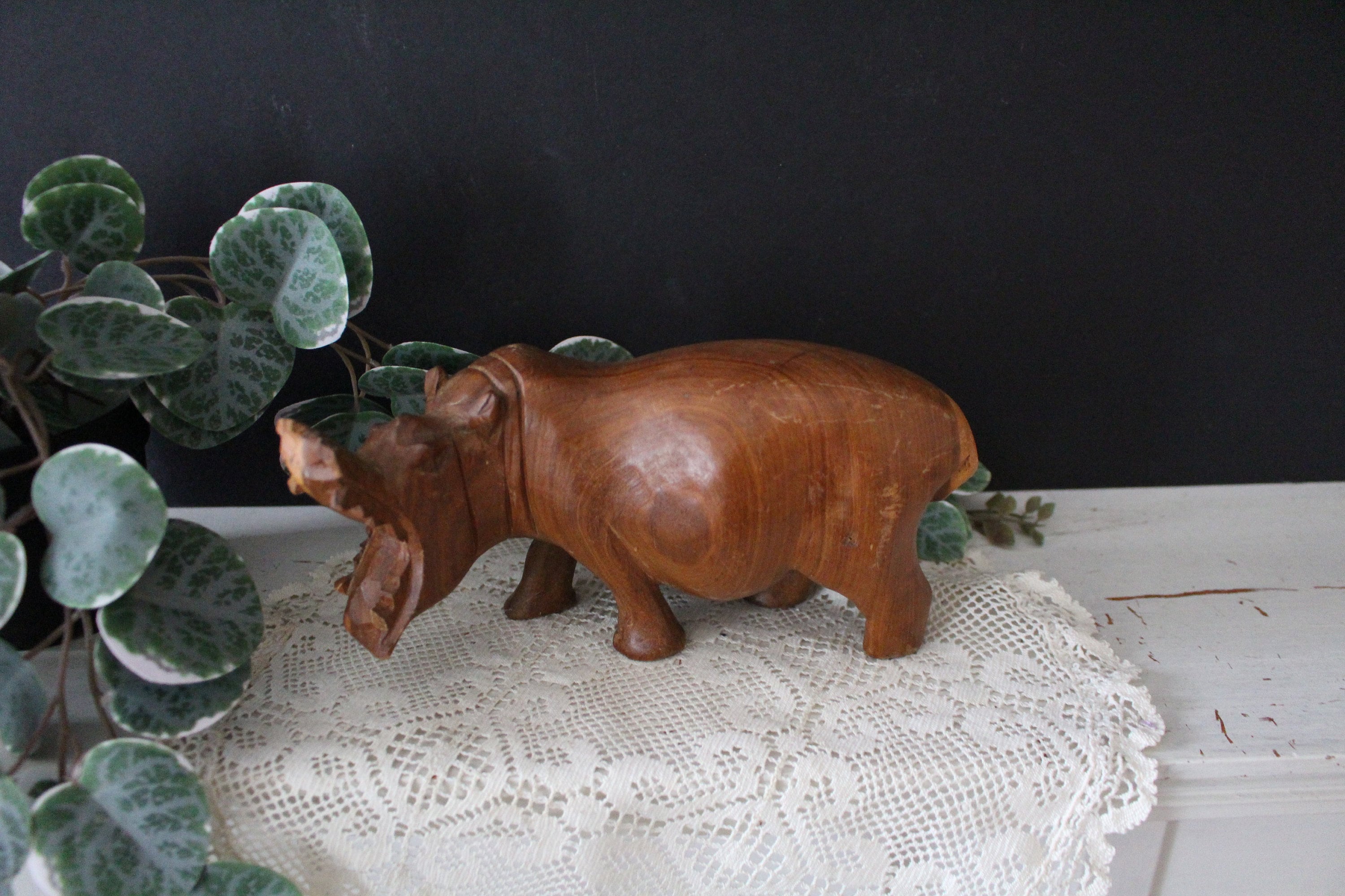 Vintage Wooden Hippo Figure House Hippo Statue Decorative | Etsy
