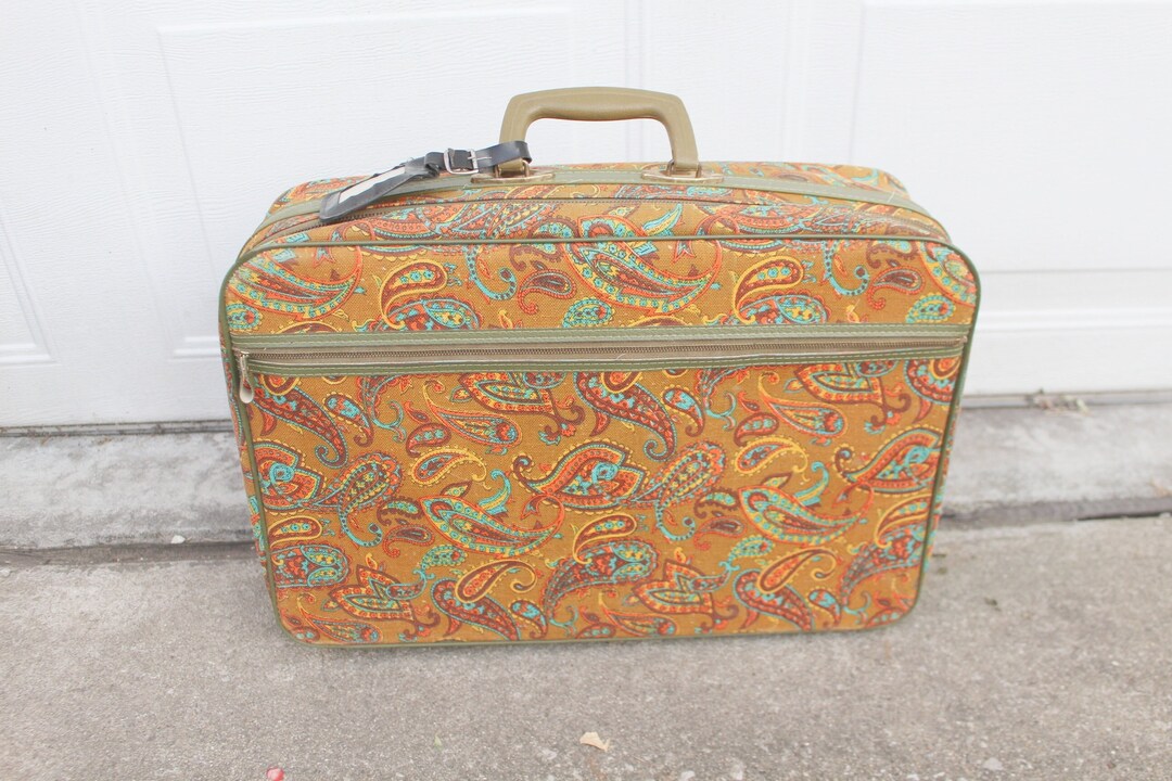 Vintage Suitcase | Retro Paisley Gold, Orange, and Green | Bantam ...