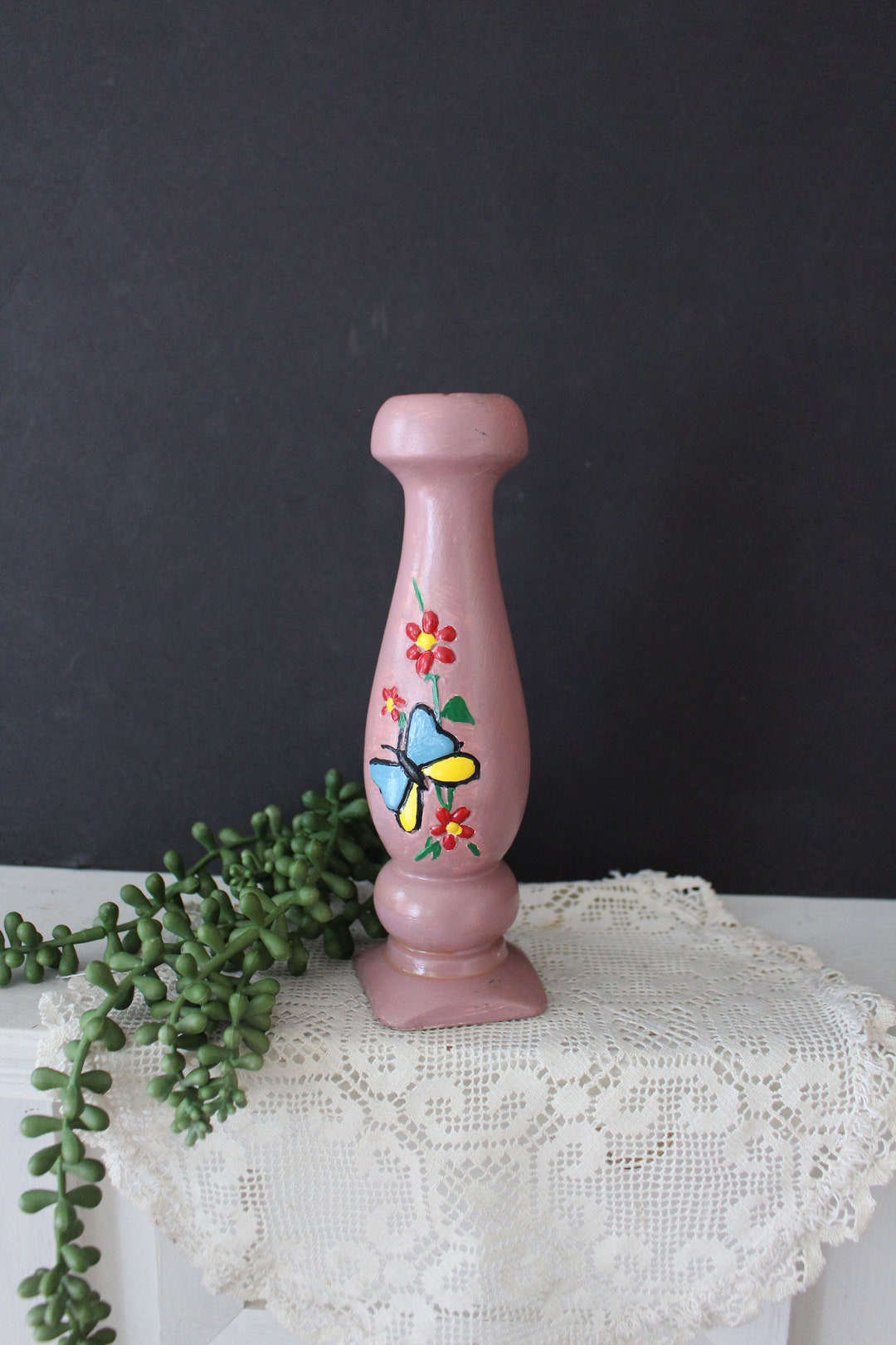 Vintage Candlestick Holder - Single Candle Votive - Ceramic Mauve Pink ...