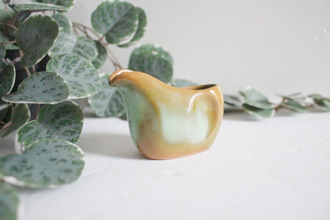 Vintage Miniature Pottery Pitcher | Brown / Tan & Blue Decorative Mini ...