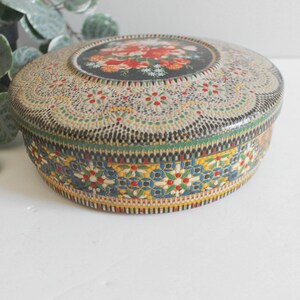 Vintage Floral Tin | Large Round Colorful Mosaic Flower Candy Tin ...