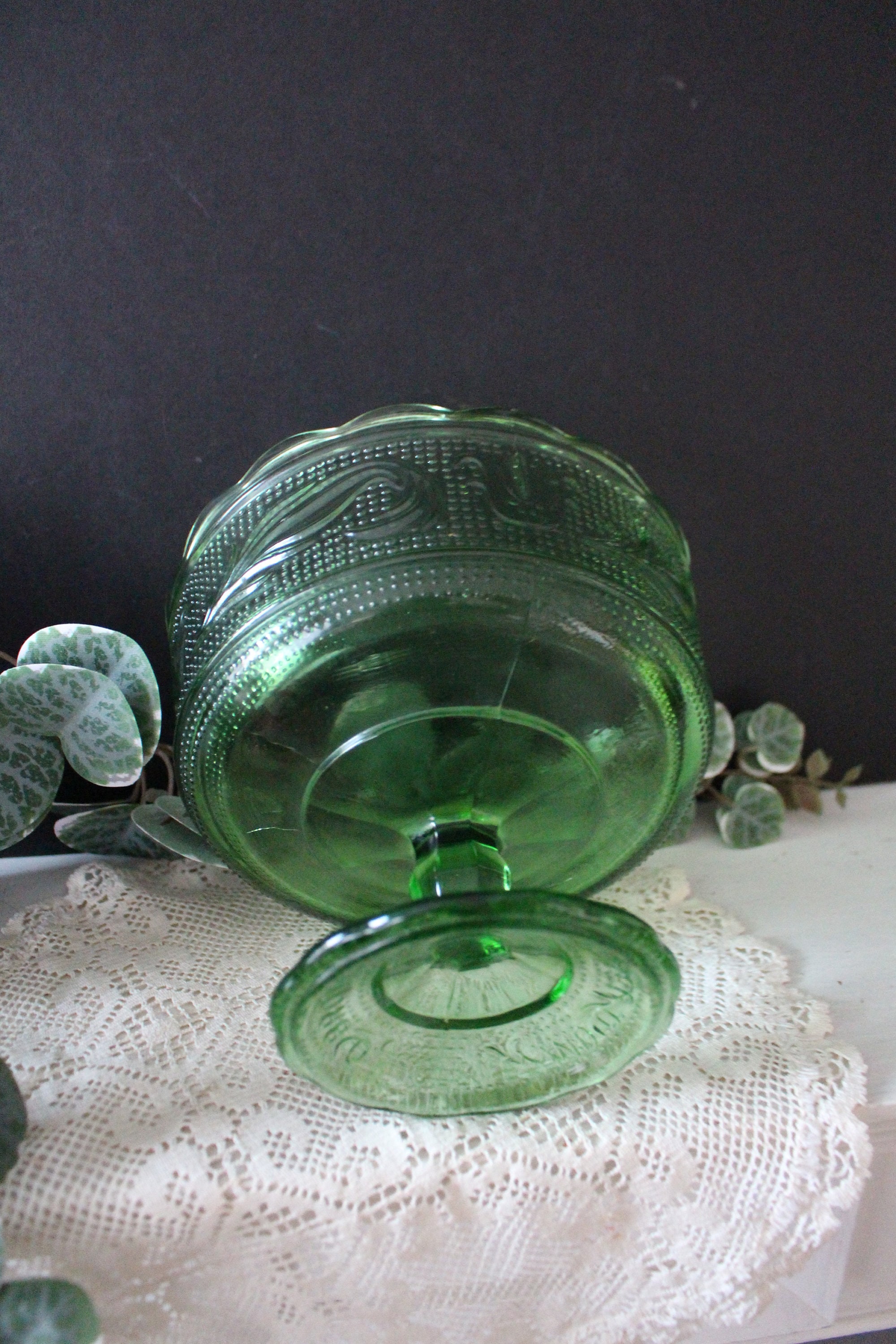Vintage Green Depression Glass Dish Gold Round Pedestal Base | Etsy