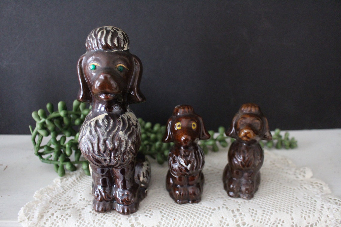 Vintage 1960's Ceramic Poodles Set of 3 Brown and White | Etsy