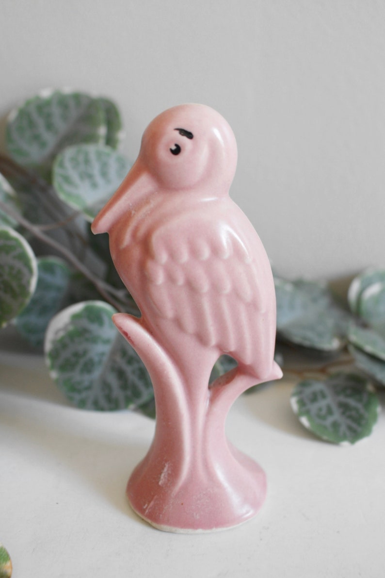 Vintage Pink Ceramic Crane Figurine | Light Pink Flamingo Figure ...