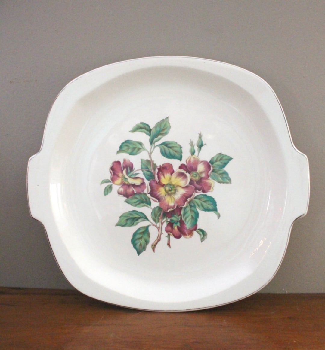 Vintage Paden City Pottery Tray / Plate - Large Handled Red & Yellow ...