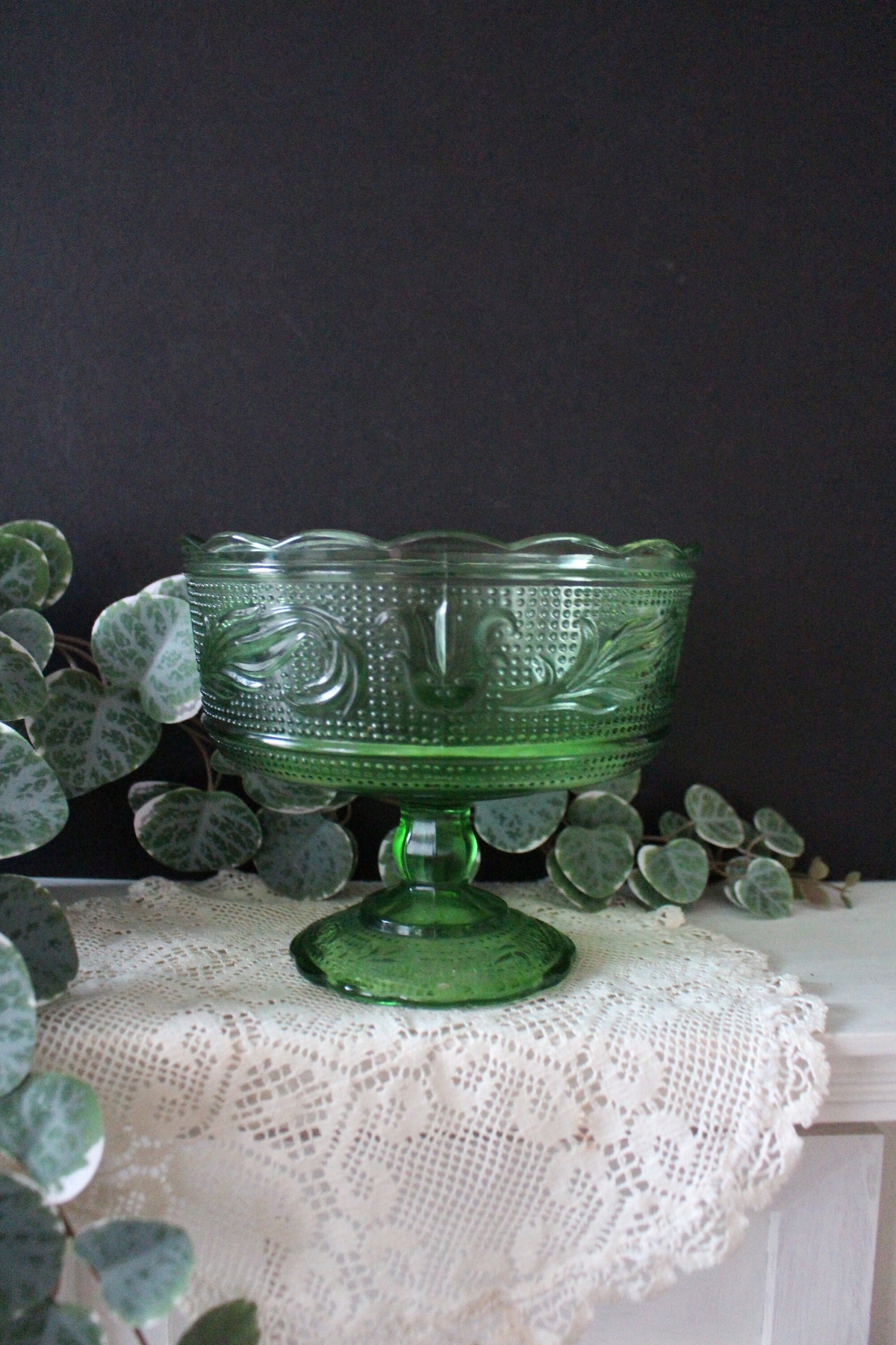 Vintage Green Depression Glass Dish Gold Round Pedestal Base | Etsy