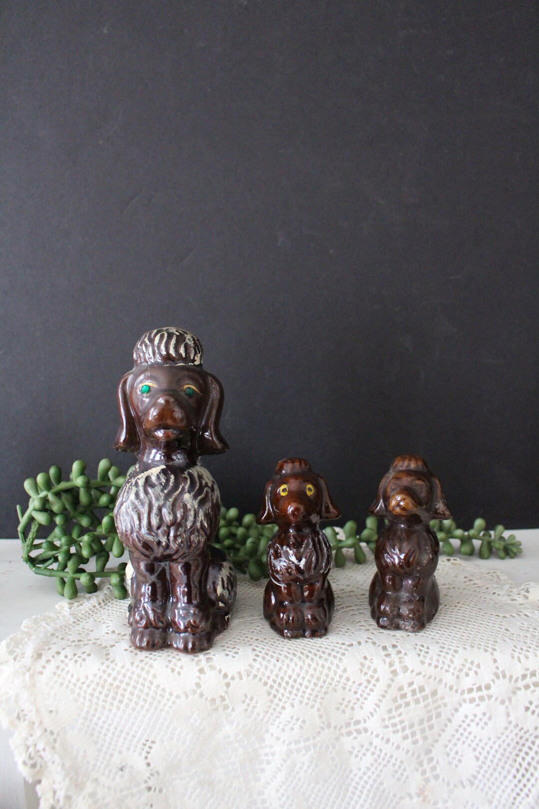 Vintage 1960's Ceramic Poodles - Set of 3 Brown and White Poodle Dog ...