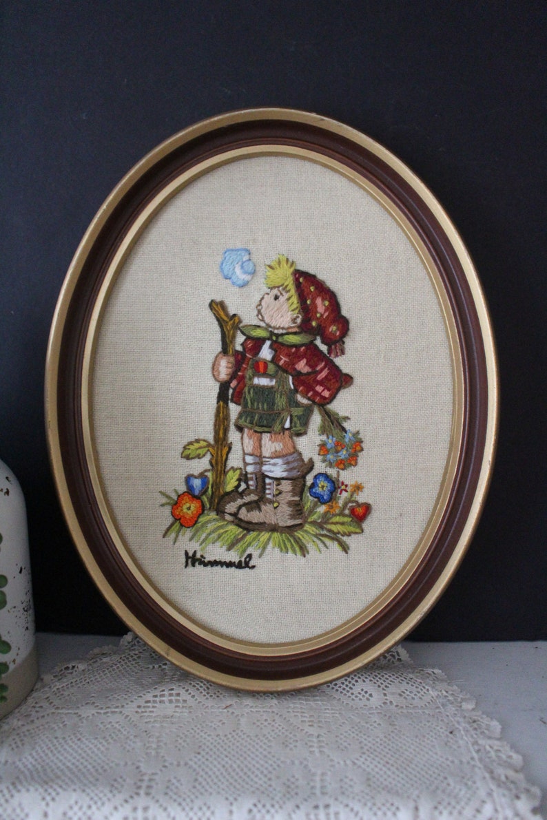 Vintage 1960s Hummel Embroidery Art, Oval Framed Little Girl With ...