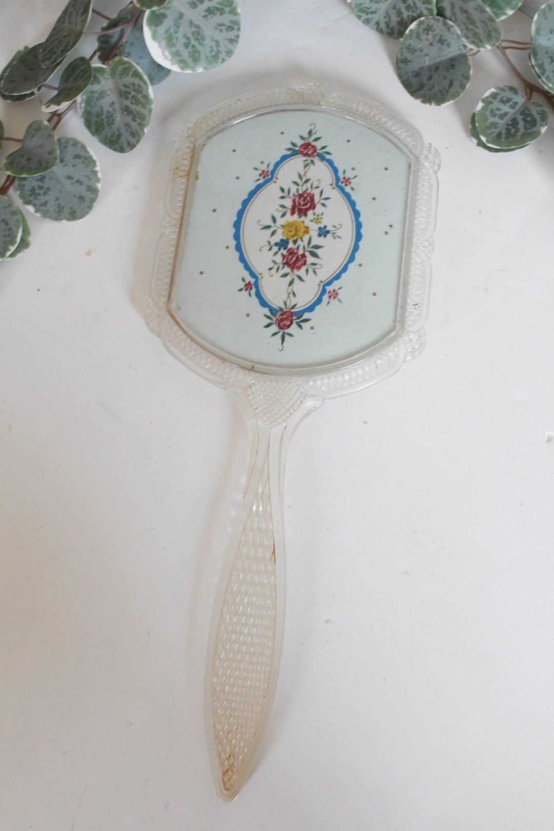 Vintage Celluloid Floral Mirror | Vanity Handled Dainty Pretty Flower ...
