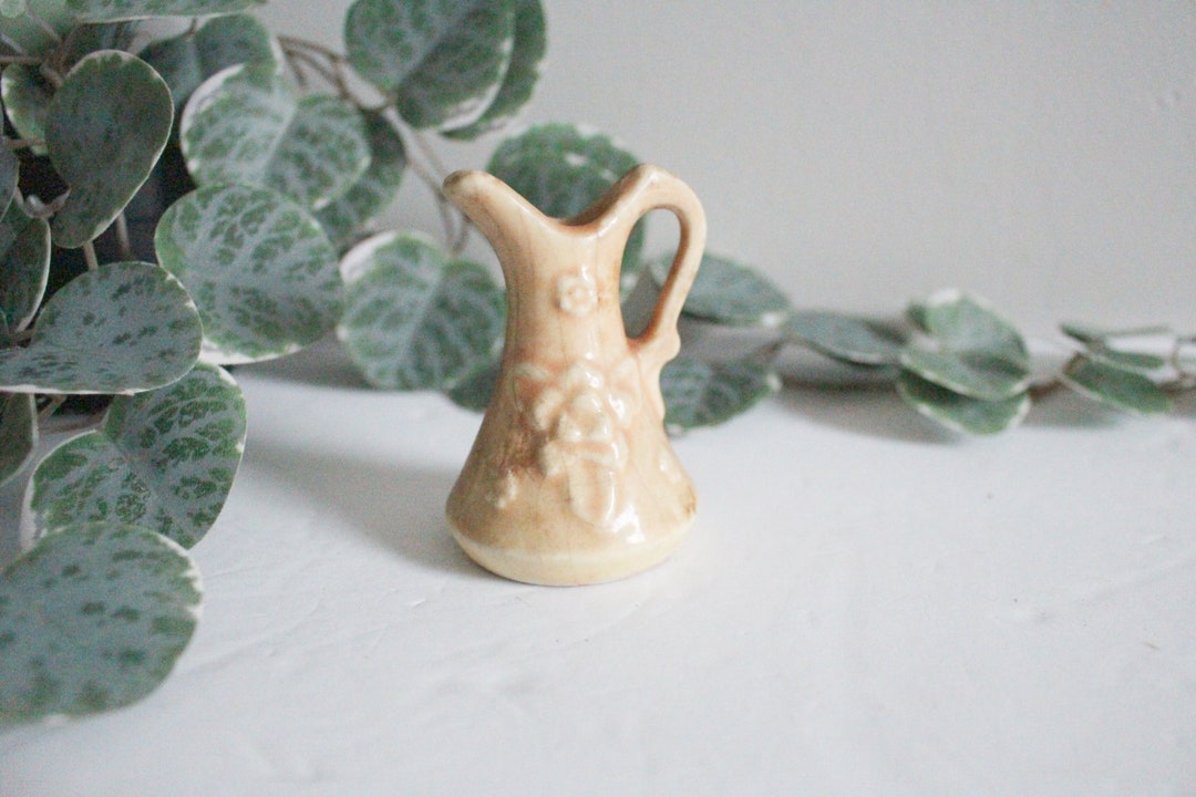 Vintage Miniature Pitcher | Stoneware Tan Mini Pottery Pitcher ...