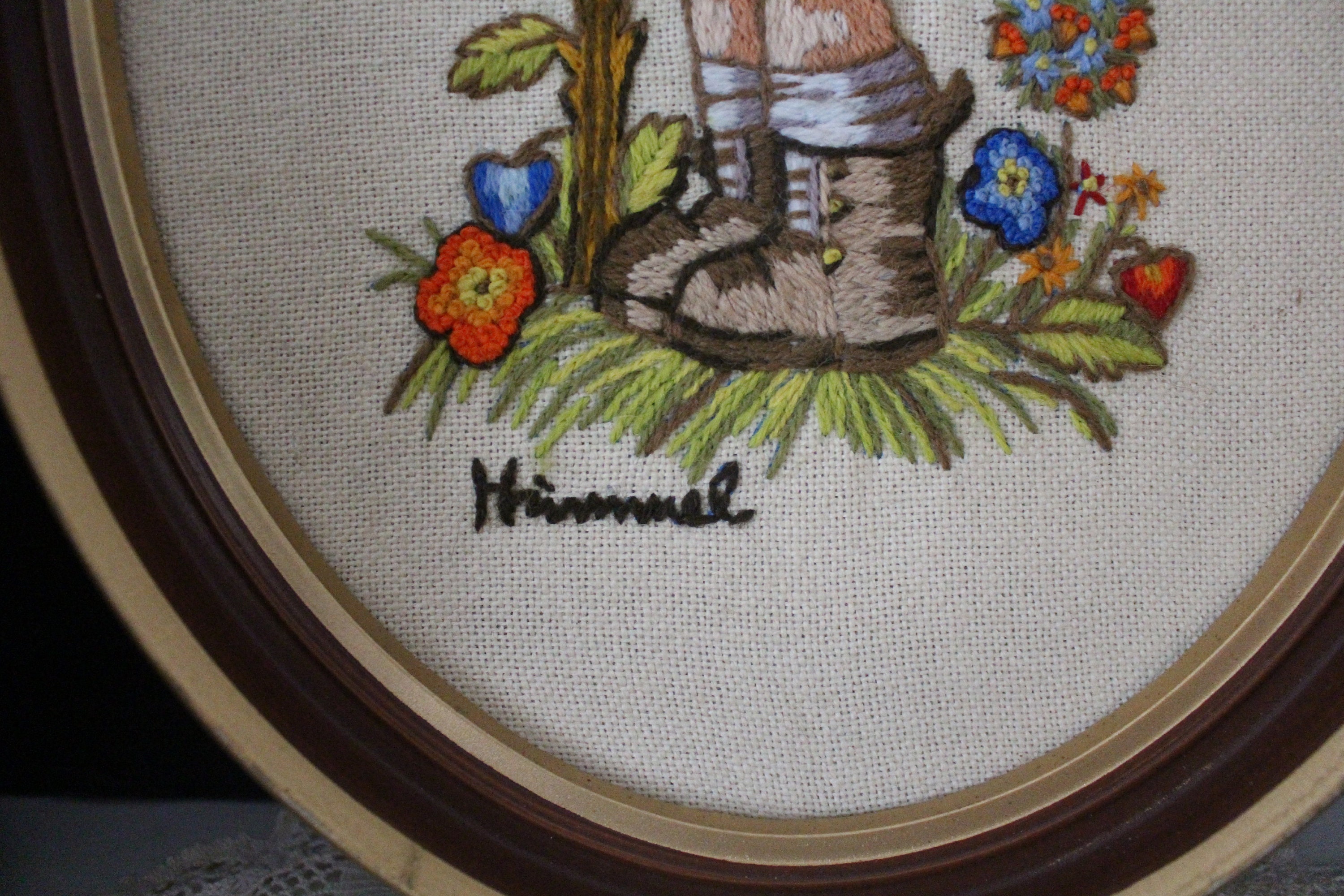 Vintage 1960s Hummel Embroidery Art, Oval Framed Little Girl With ...