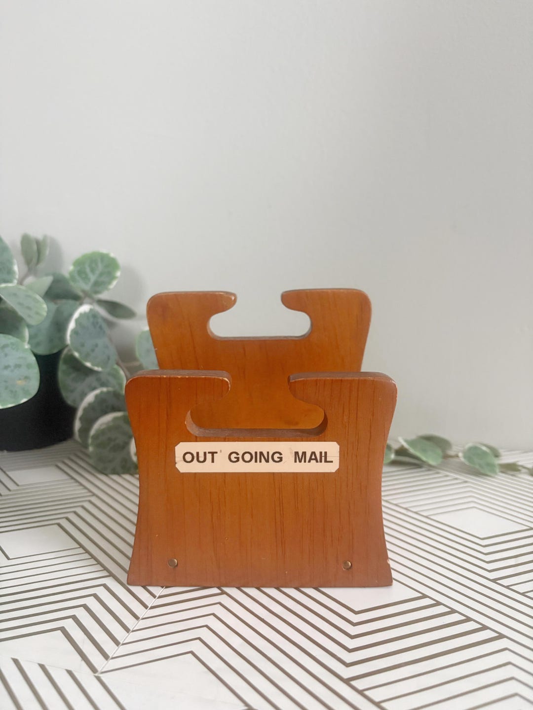 Vintage Outgoing Mail Bin | Wood Desk Mail Holder | Office Letter ...