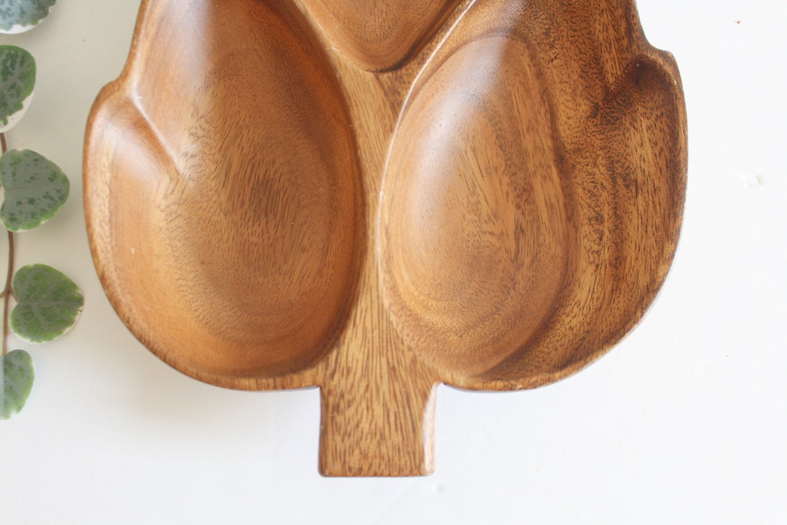 Vintage Wood Leaf Serving Tray Divided Solid Wood Tureen - Etsy