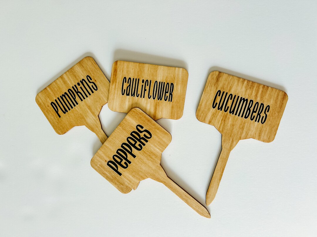 Garden Plant Stakes Set of 4 | Plant Name Stakes | Wooden Garden Plant ...