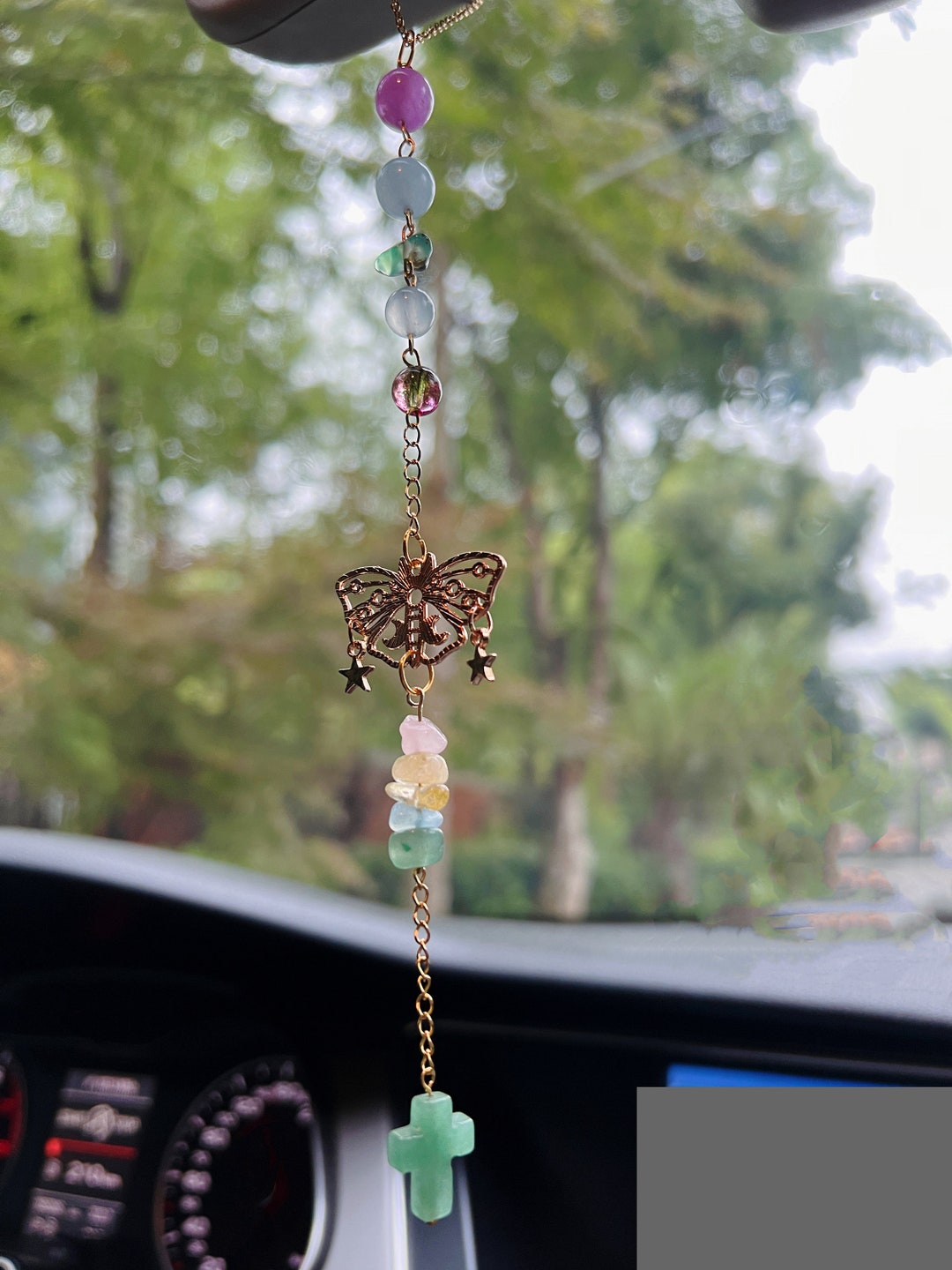 Kawaii Car Charm - Crystal Cross Rear View Mirror Car Charms - Etsy