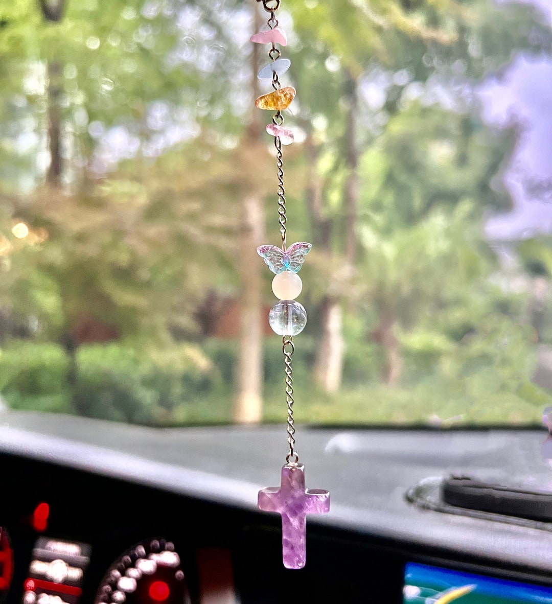 Kawaii Car Charm Crystal Cross Rear View Mirror Car Charms - Etsy