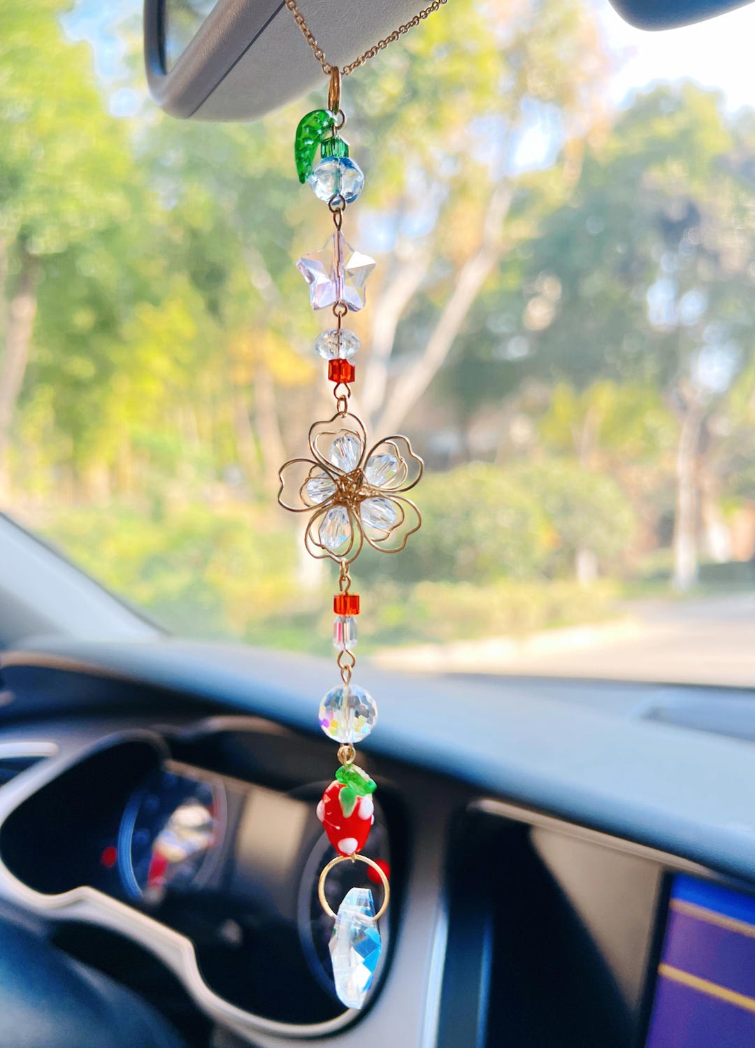 Flower Car Charm - Crystal Rear View Mirror Car Charms - 8 - Etsy
