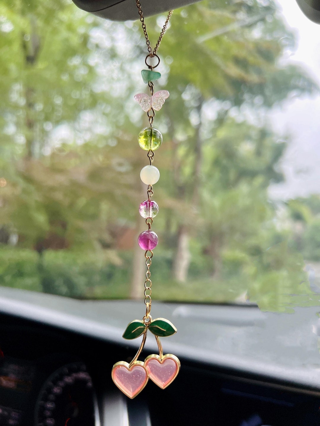 Kawaii Car Charm - Crystal Cherry Rear View Mirror Car Charms -8 - Etsy