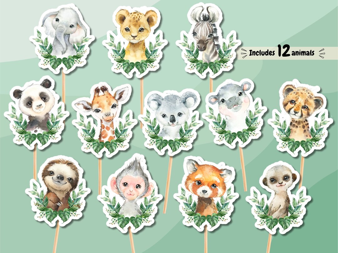 Safari Baby Shower Cupcake Toppers, Safari Animals, Jungle Baby Shower ...