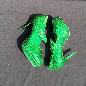 4” Inch Heel Sparkle Green Mary Jane Shoes Size 12, Drag Shoes, Wizard ...