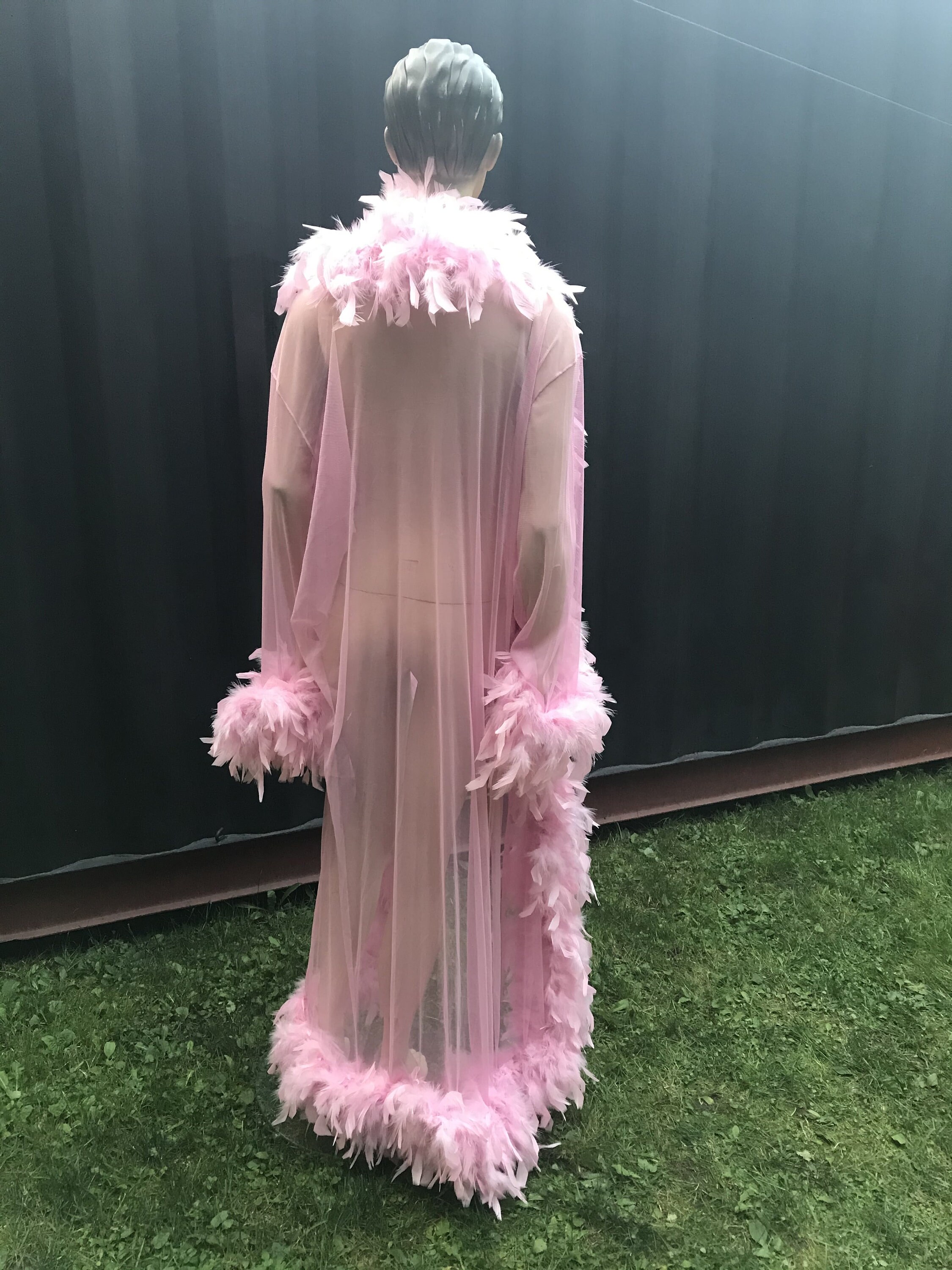 Long Light Pink Sheer With Feather Trim and Cuffs Glamour - Etsy