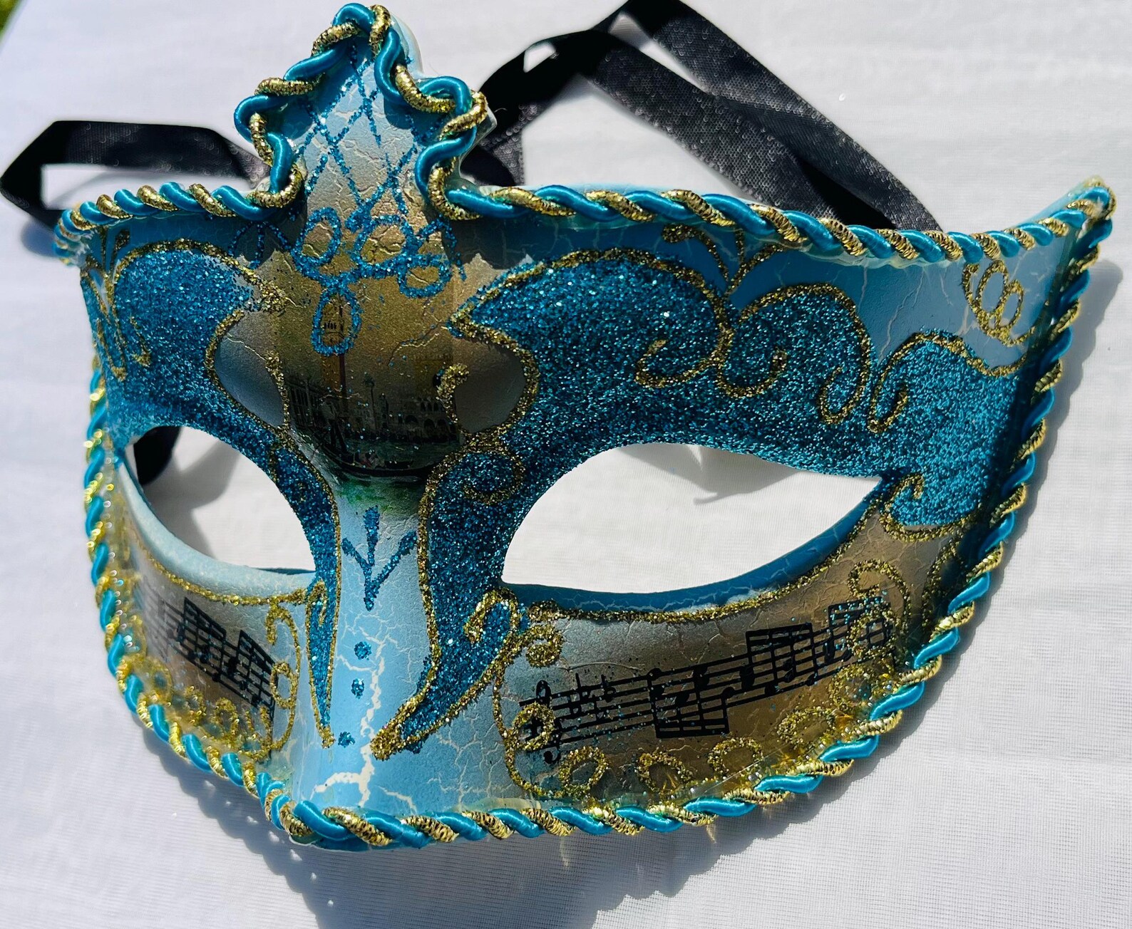 Blue & Gold With Music Notes Masquerade Mask, Halloween Mask ...