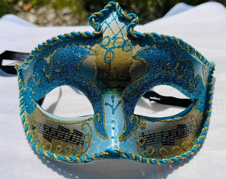 Blue & Gold With Music Notes Masquerade Mask, Halloween Mask ...