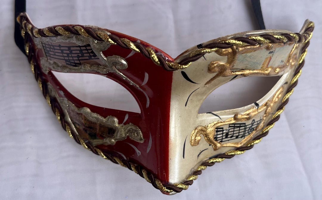 Red & Beige With Music Notes Masquerade Mask, Halloween Mask ...