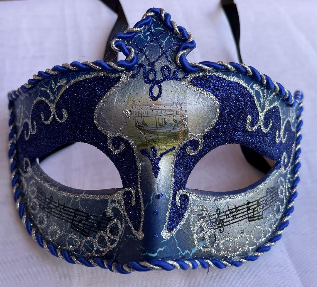 Blue & Silver With Music Notes Masquerade Mask, Halloween Mask ...